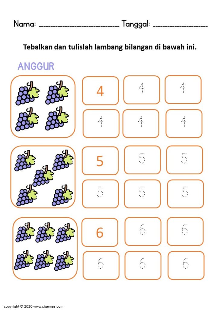 Menulis Angka 4-6 dengan Anggur untuk PAUD - Kurikulum Merdeka