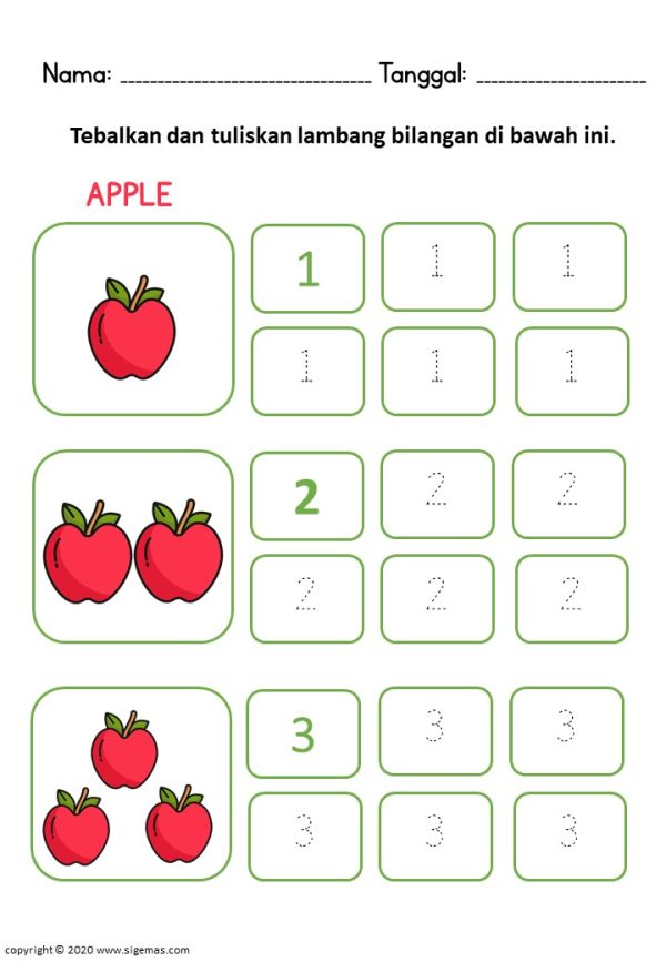 Menulis Angka 1-3 dengan Apel untuk PAUD - Kurikulum Merdeka
